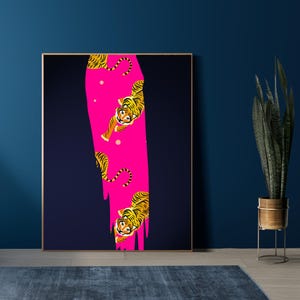 Hot Pink Tiger Print | Modern Jungle Wall Art | Bold Tiger Streak ...