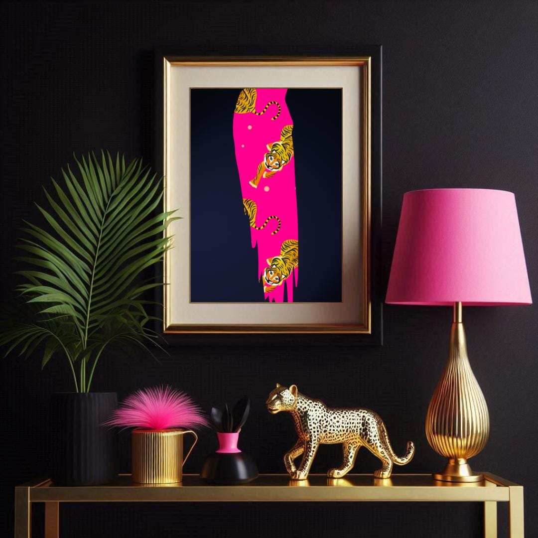 Hot Pink Tiger Print | Modern Jungle Wall Art | Bold Tiger Streak ...