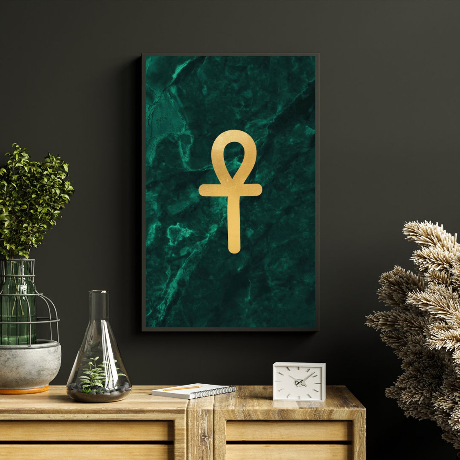 Emerald Green & Gold Ankh Symbol Wall Print Ancient Egyptian - Etsy