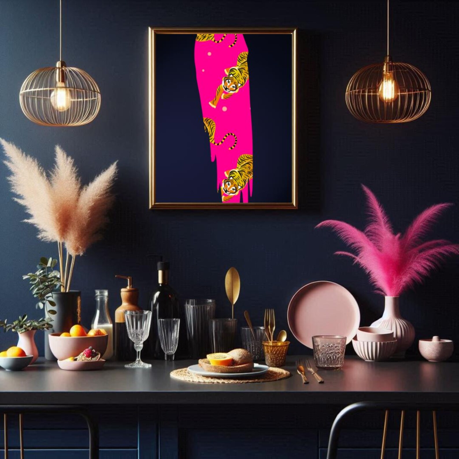 Hot Pink Tiger Print | Modern Jungle Wall Art | Bold Tiger Streak ...