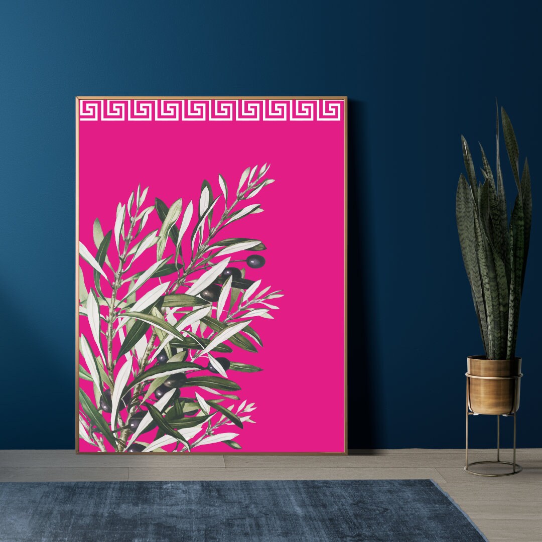 Hot Pink Olive Tree Wall Print - Greek Style Vibrant Mediterranean Art ...