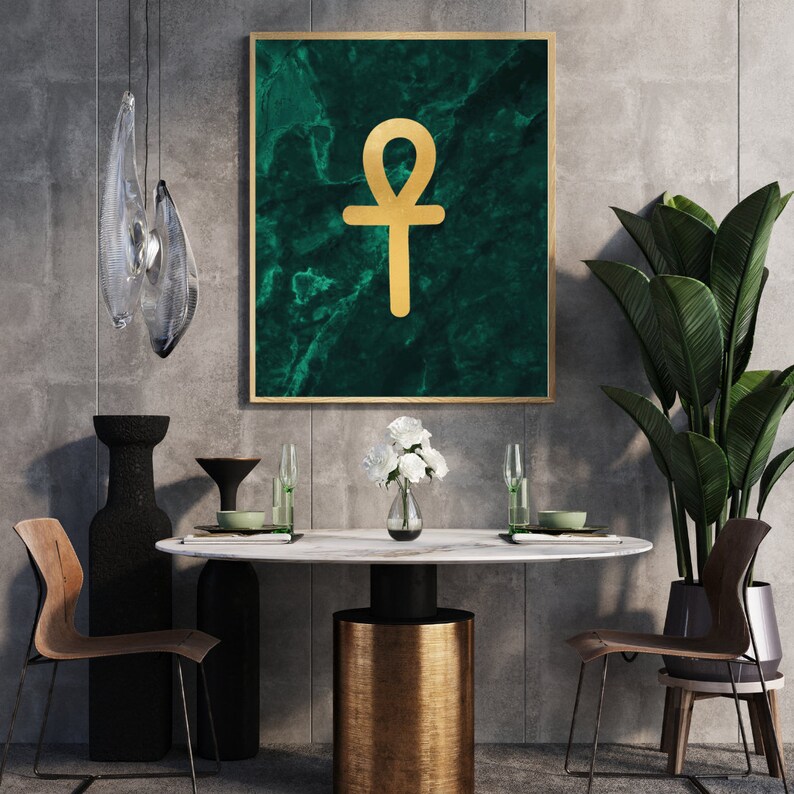Emerald Green & Gold Ankh Symbol Wall Print Ancient Egyptian - Etsy