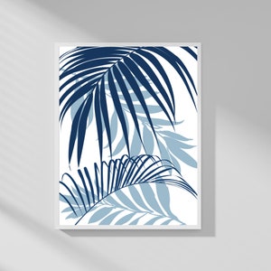 Blue Botanical Palm Tree Wall Print, Tropical Wall Poster, Large ...