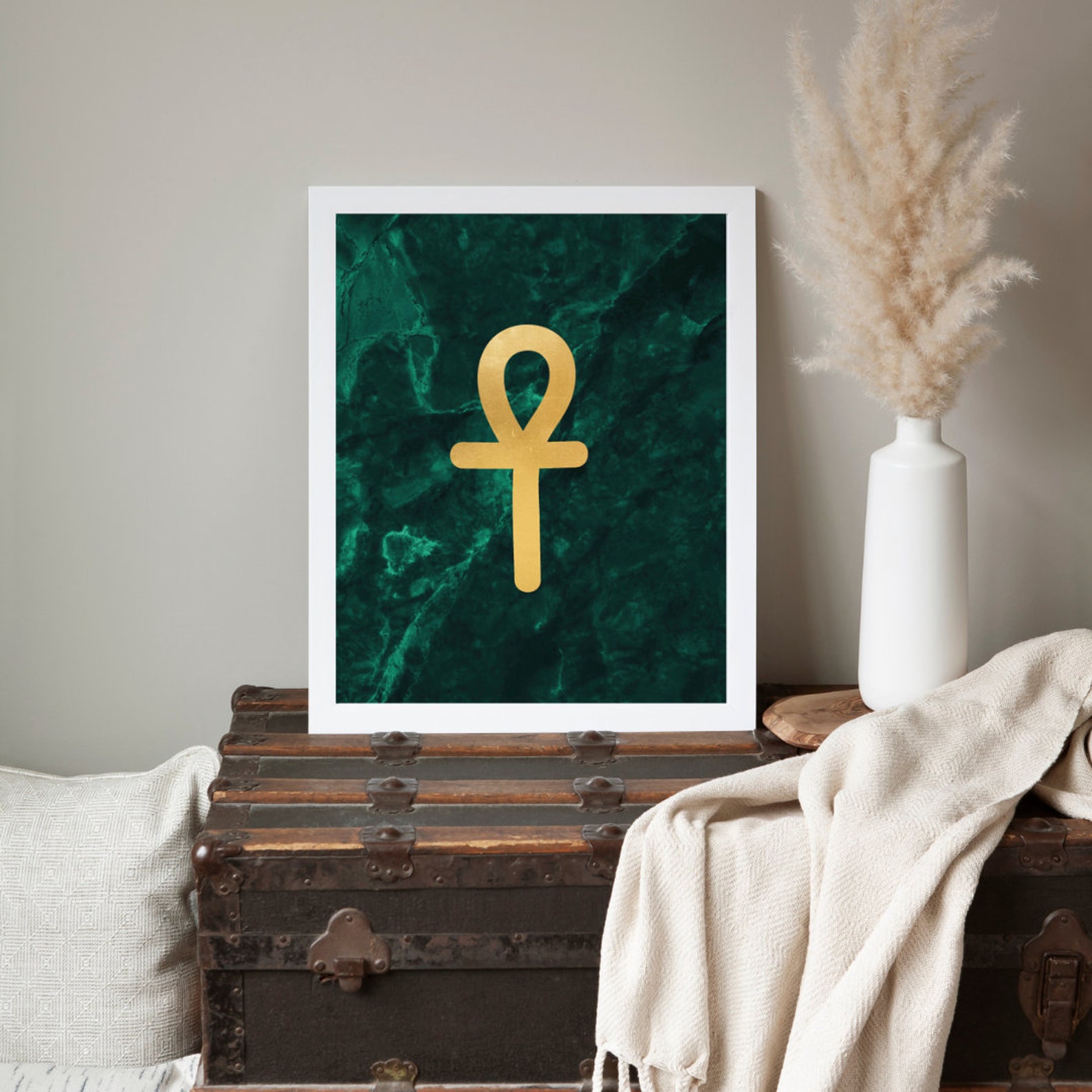 Emerald Green & Gold Ankh Symbol Wall Print Ancient Egyptian - Etsy