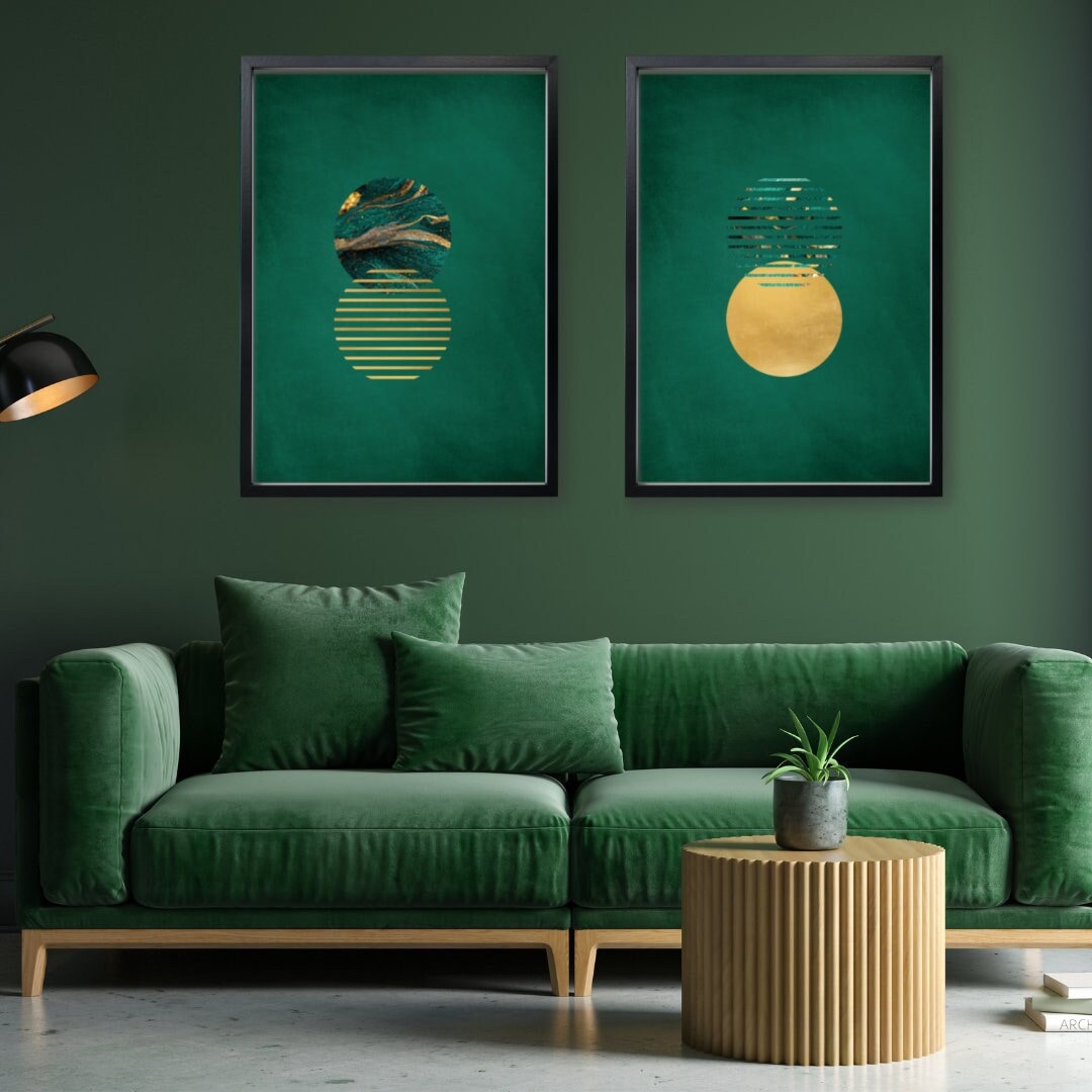 Emerald Green & Gold Wall Print Set, Abstract Print Set of 2, Luxury ...