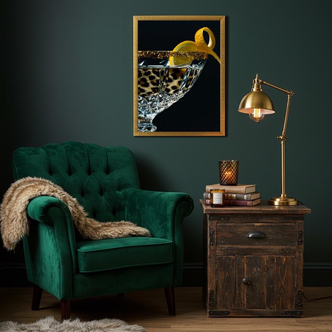 Leopard Print Martini Wall Art | Glam Cocktail Bar Print | Maximalist ...