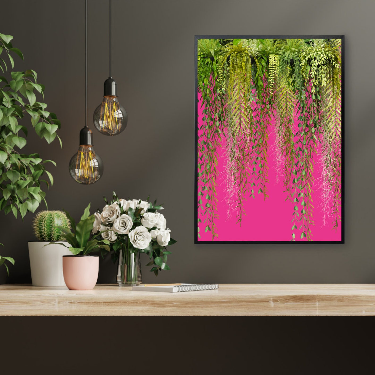 Hot Pink Tropical Hanging Botanical Wall Art | Vibrant Maximalist ...
