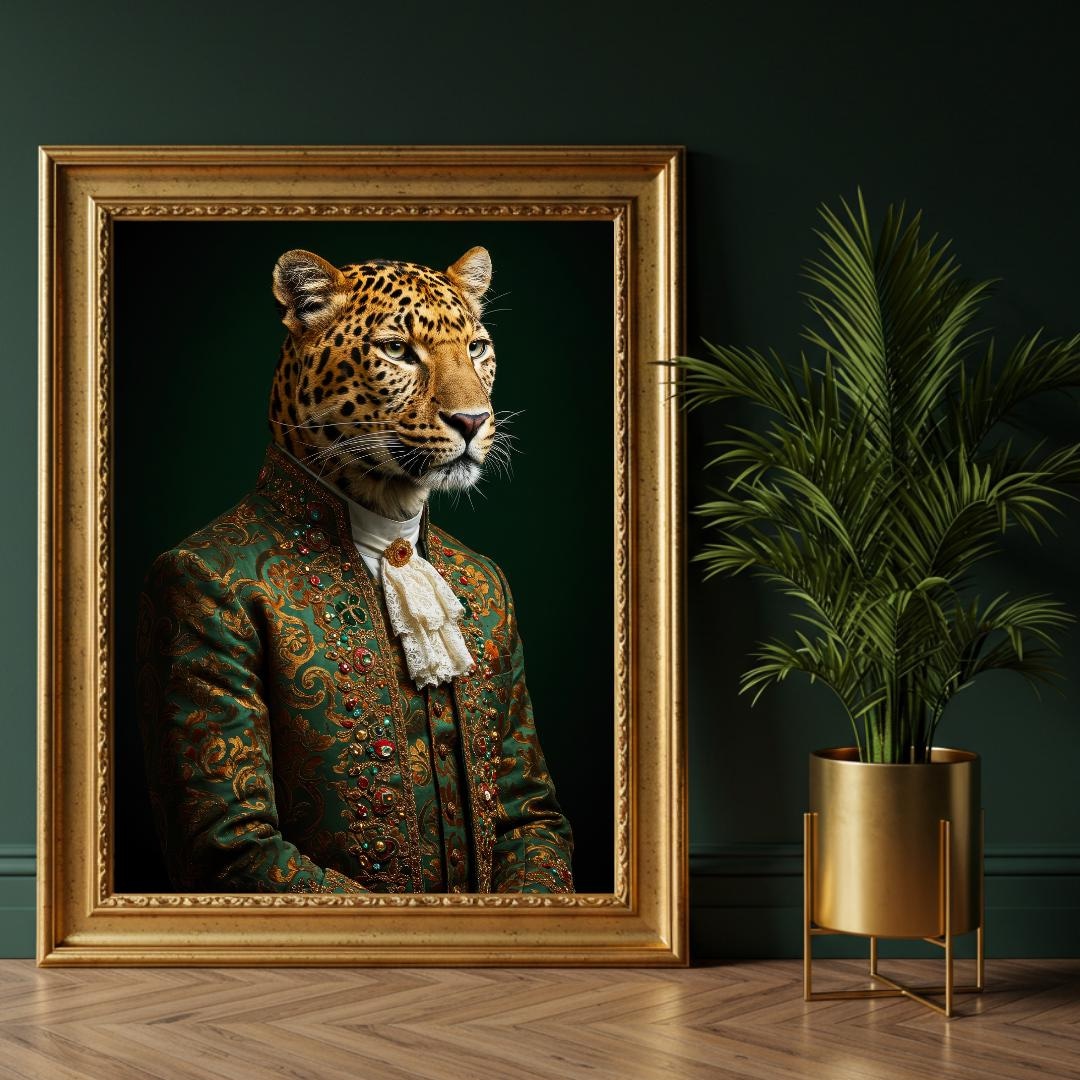 Regal Leopard Portrait Print | Maximalist Baroque Wall Art | Dark Luxe ...