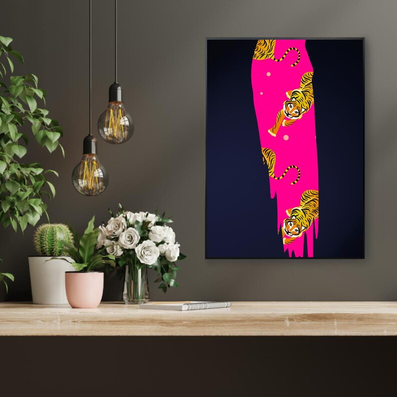 Hot Pink Tiger Print | Modern Jungle Wall Art | Bold Tiger Streak ...