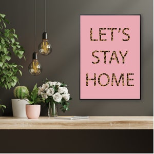 Leopard Print 'let's Stay Home' Typography Wall Art With Pink ...