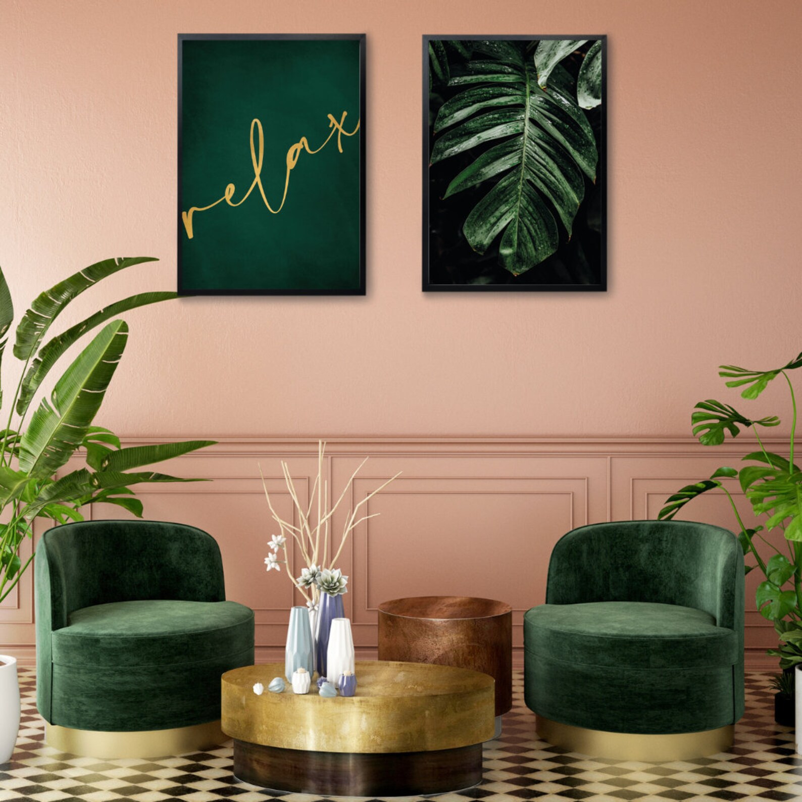 Luxury Dark Green Relaxing Botanical Print Set for Bathroom Decor ...