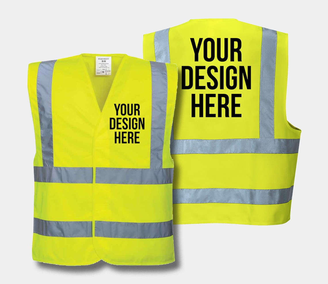 Personalised Custom Printed Yellow Hi Vis Vest With Any Logo, Text or ...