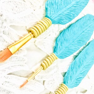 Turquoise Feather Paintbrush Set Art Supplies Gift for Artists and Art ...