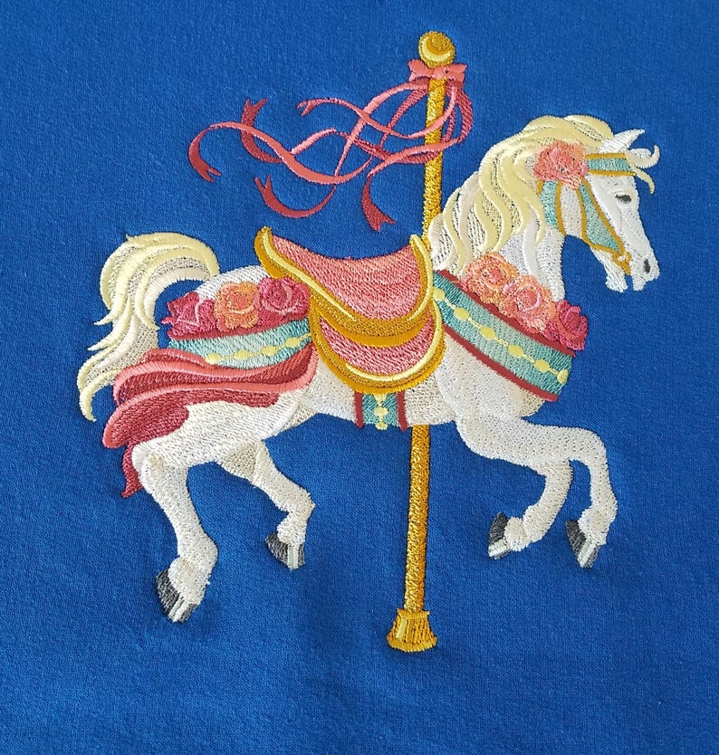 Embroidered Spring Carousel Horse Sweatshirt - Etsy