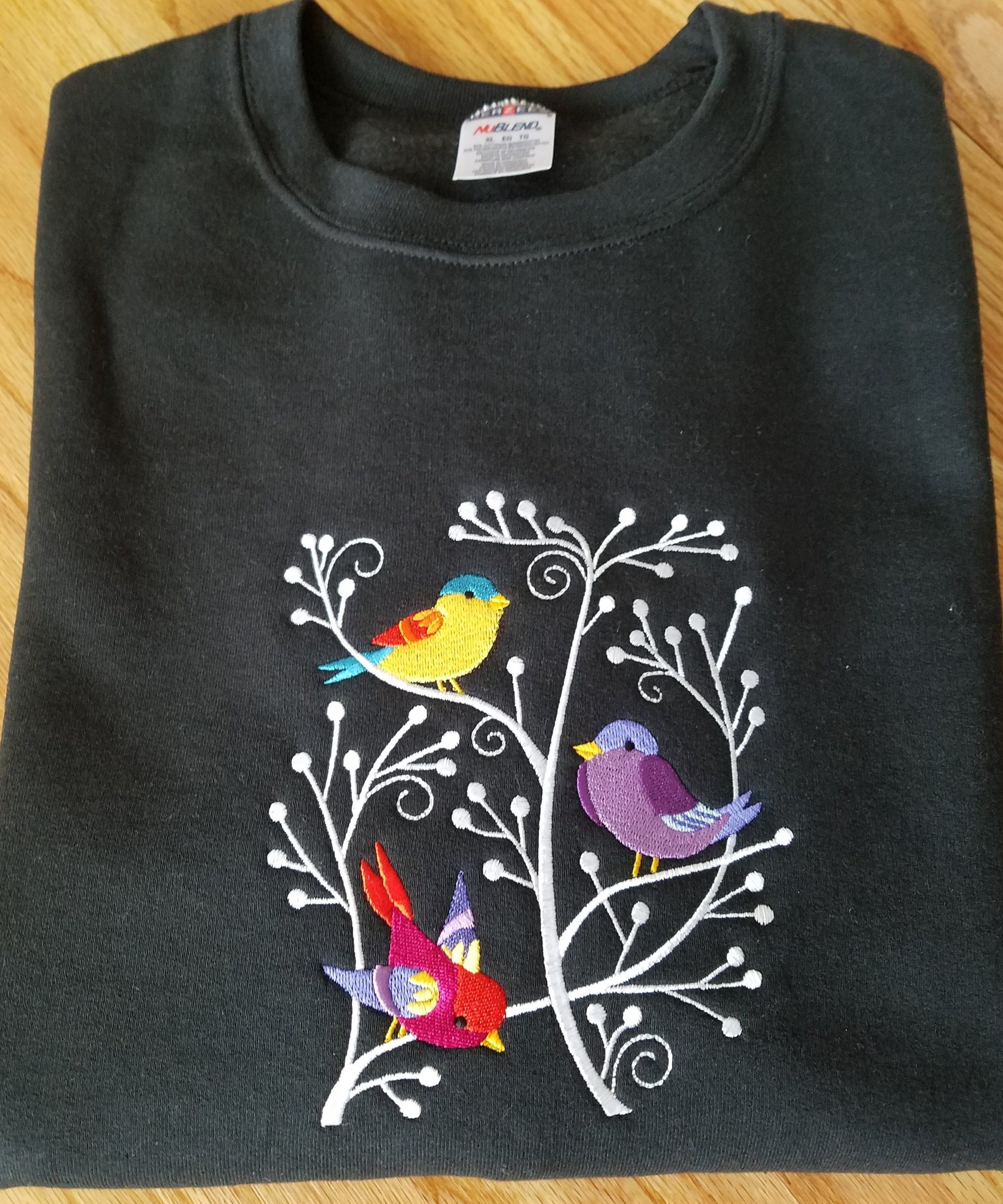 Embroidered 'winter Bird Trio' Black UNISEX Sweatshirt Winter Theme ...