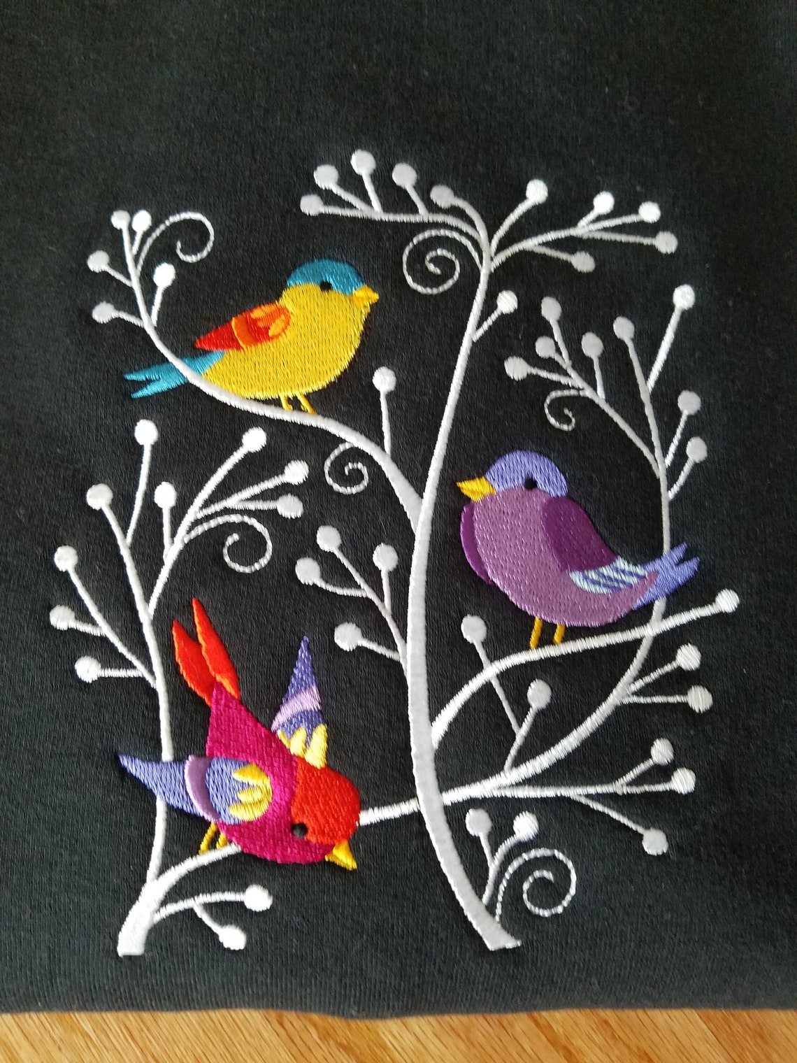 Embroidered 'winter Bird Trio' Black UNISEX Sweatshirt Winter Theme ...