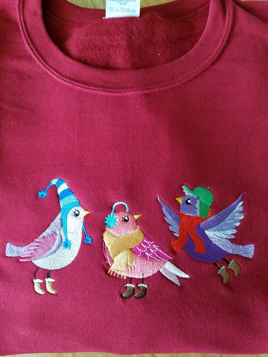 Embroidered Birds in Winter Wear Cardinal Red Sweatshirt - Winter ...