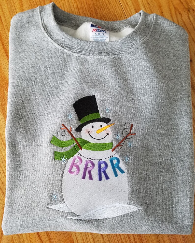Embroidered "brrr Snowman" Oxford Gray Sweatshirt - Winter Snowman ...