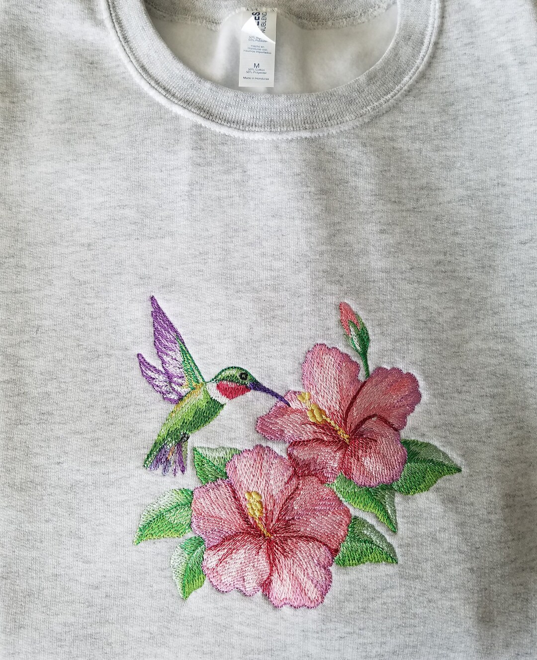 Embroidered Hummingbird Sweatshirt – Hibiscus Flower, Bird Lover Gift ...