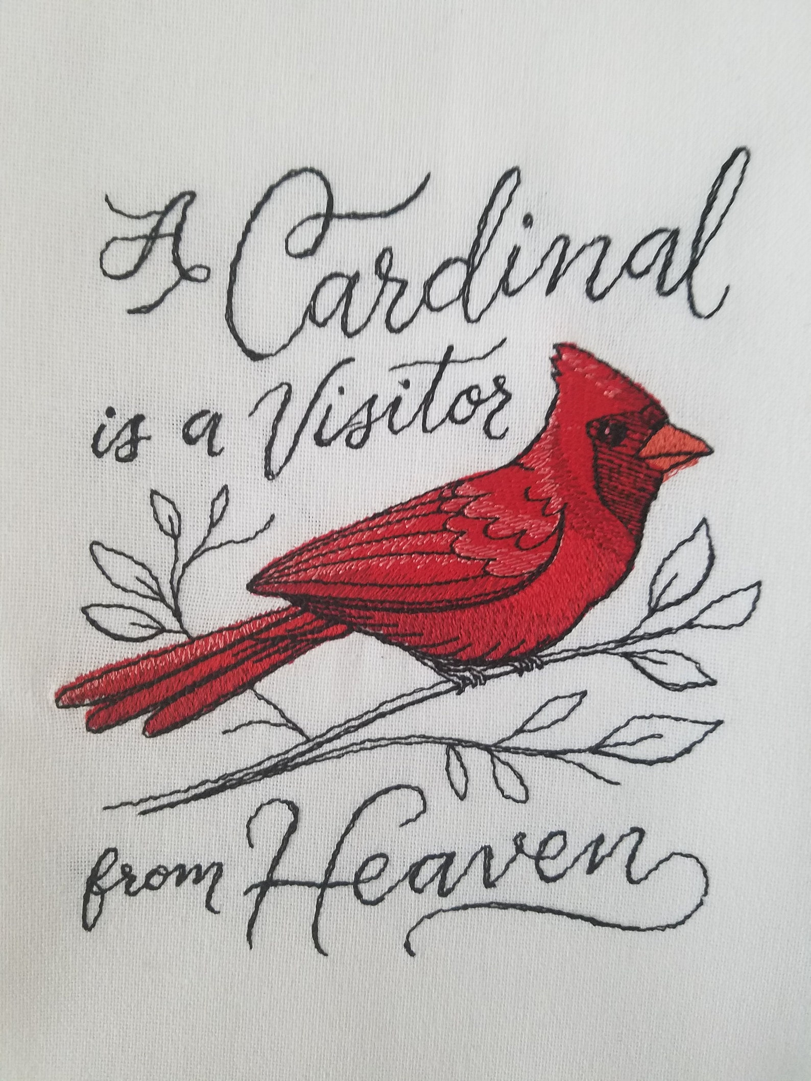 A Cardinal is a Visitor From Heaven - Embroidered Kitchen Tea Towel ...