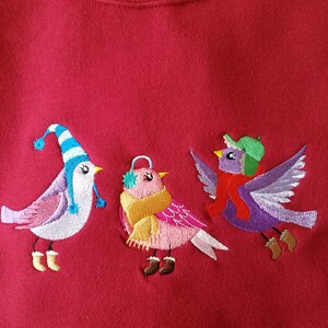Embroidered Birds in Winter Wear Cardinal Red Sweatshirt - Winter ...