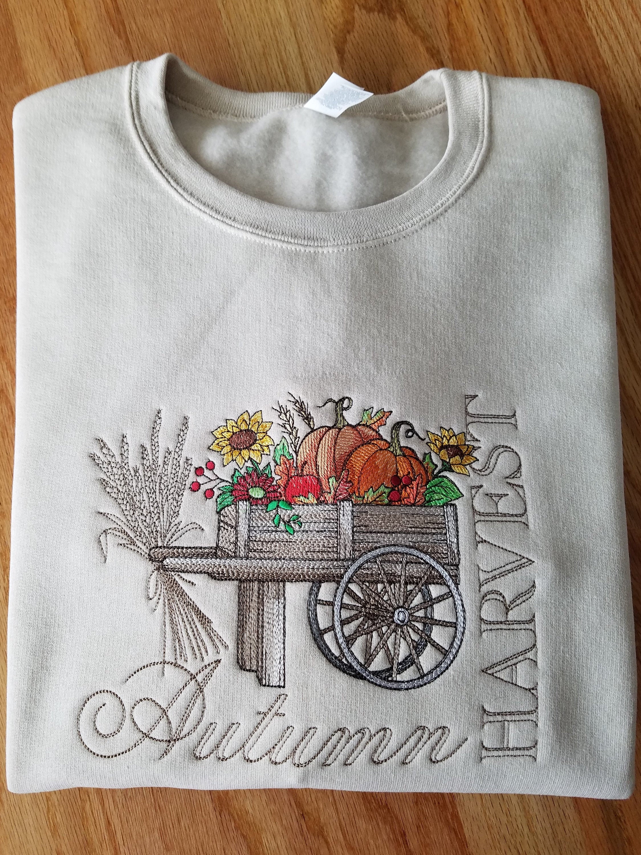 Embroidered Autumn Harvest Sandstone JERZEES Sweatshirt -halloween ...