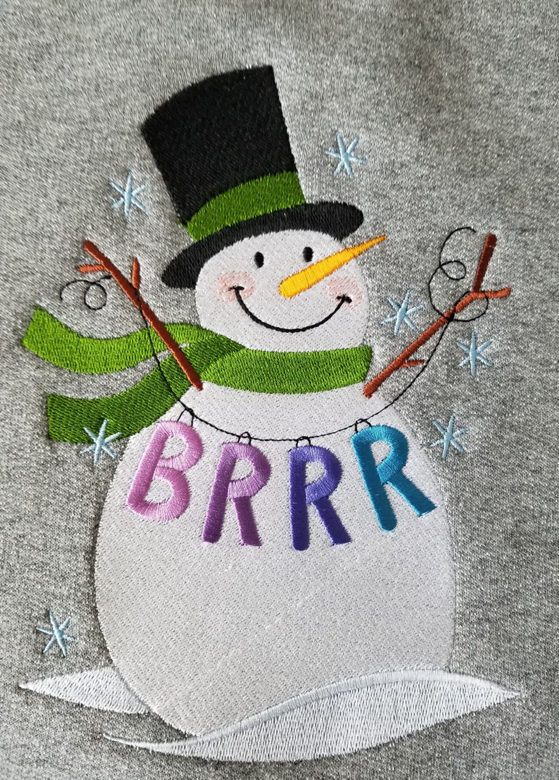 Embroidered "brrr Snowman" Oxford Gray Sweatshirt - Winter Snowman ...