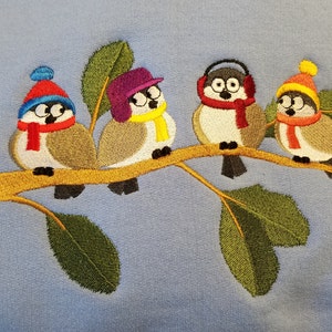 Embroidered Chickadees Dressed for Winter Light Blue UNISEX Sweatshirt ...