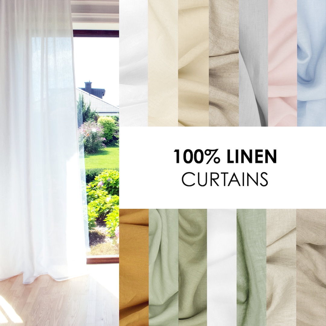 Linen Curtains, Natural Living Room Linen Curtains Pure 100%, Custom ...