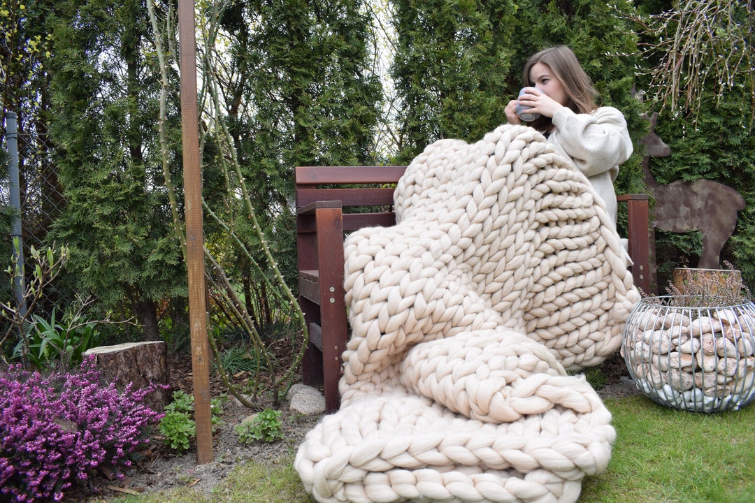 Chunky Knit Blanket, Blanket, Super Chunky Blanket, Giant Knit Blanket ...