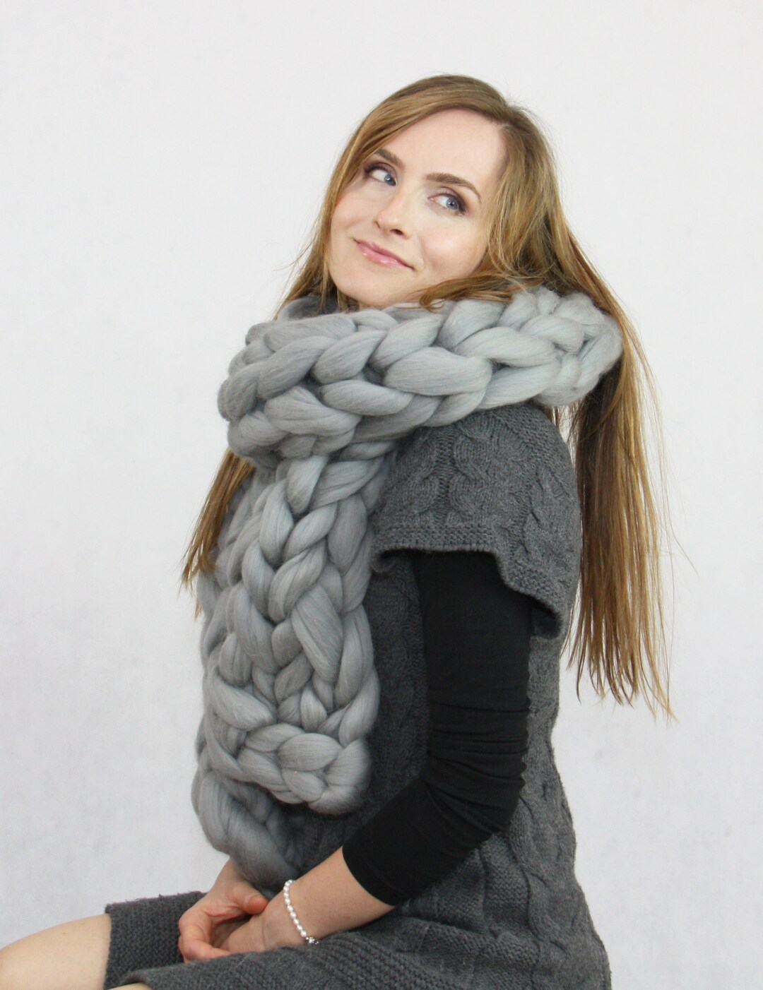 Chunky Knit Scarf, Crochet Oversized Scarf, Wool Scarf, Knitted Scarf ...
