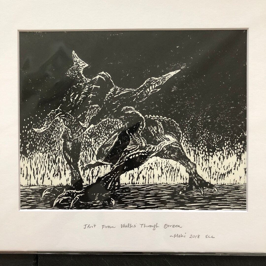 Final Fantasy Ifrit Linocut Print Hand Pressed - Etsy