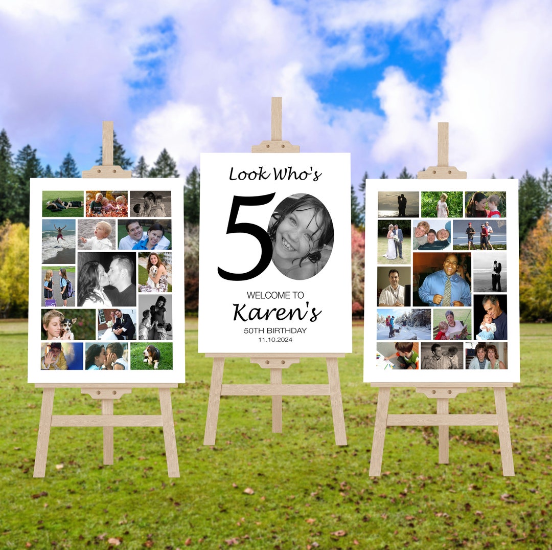 50th Birthday Welcome Sign Set of Photo Collages, Look Who's 50 ...