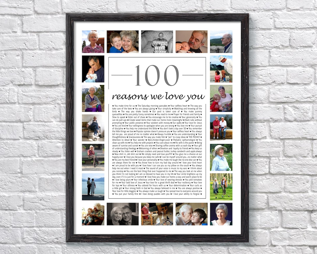 100 Reasons We Love You Photo Collage: Personalized 100th Birthday Gift ...