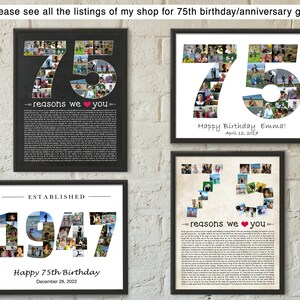 75 Reasons We Love You Printable Photo Collage, Personalized 75th ...