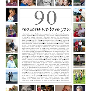 90 Reasons Why We Love You Personalized Photo Collage, 90th Birthday ...