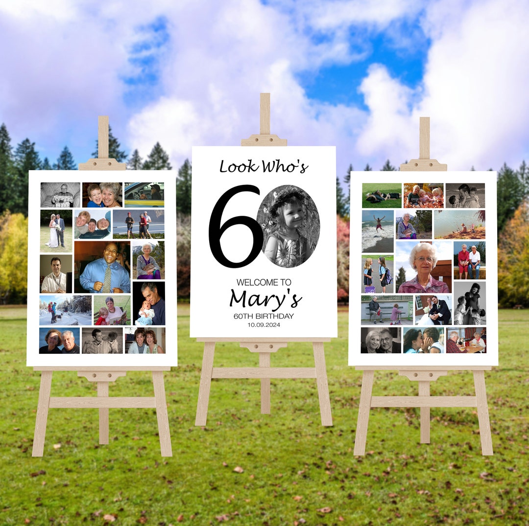 60th Birthday Welcome Sign Set of Photo Collages, Look Who's 60 ...