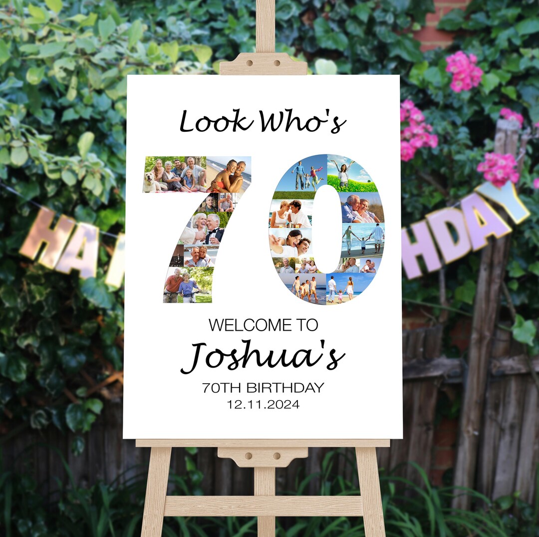70th Birthday Welcome Sign Photo Collage, Look Who's 70 Birthday ...