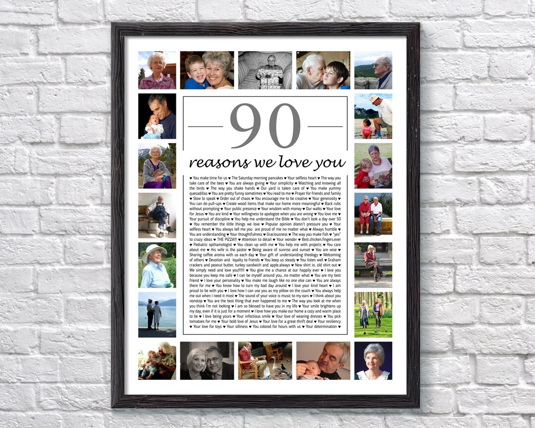 90 Reasons Why We Love You Personalized Photo Collage, 90th Birthday ...