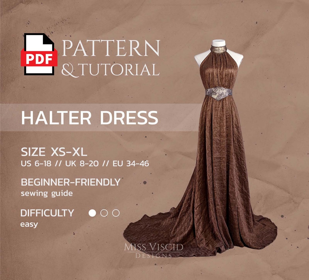 Fantasy Halter Dress With Waistbelt - PDF Pattern for Instant Download ...