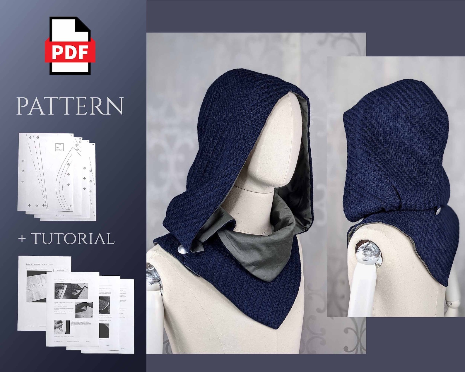 Hooded Cowl With Lining Digital PDF Pattern and Sewing Guide | Etsy