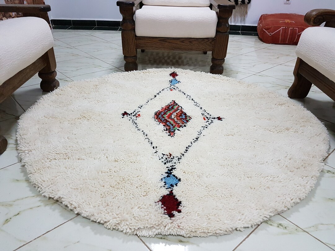 Round Moroccan Rug Beni Ourain Rug Handmade 100% Wool Rug , Area Rugs ...