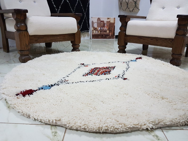 Round Moroccan Rug Beni Ourain Rug Handmade 100% Wool Rug - Etsy