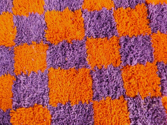 Checkered Purple / Orange Rug Wool Hand Woven Genuine Moroccan - Etsy