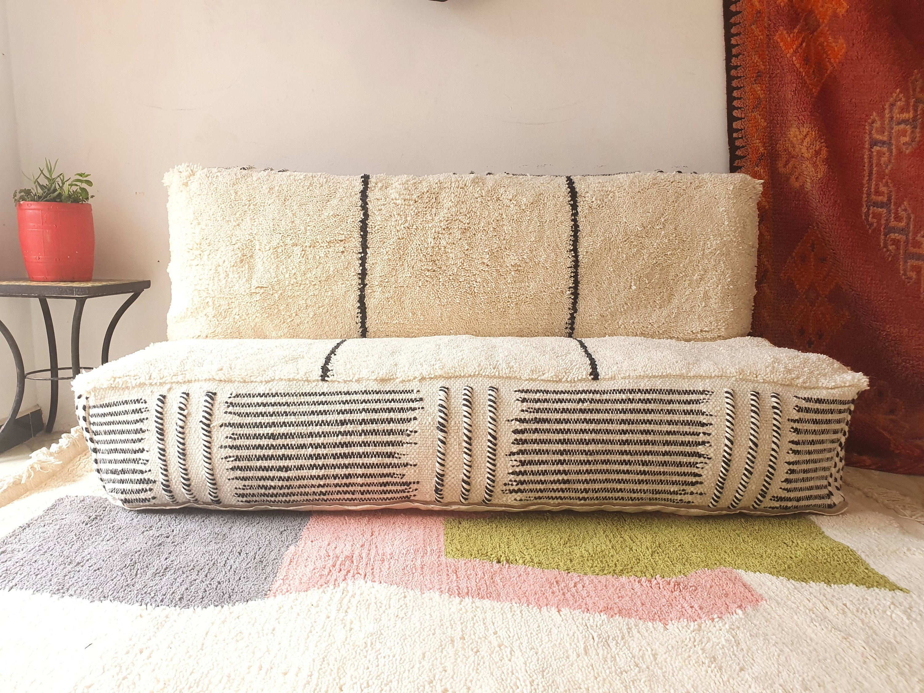 Stuffed Moroccan sofa Moroccan Floor sofa Moroccan floor couch set of floor sofa pillows Beni Ourain pouf floor pillows floor pouf Etsy