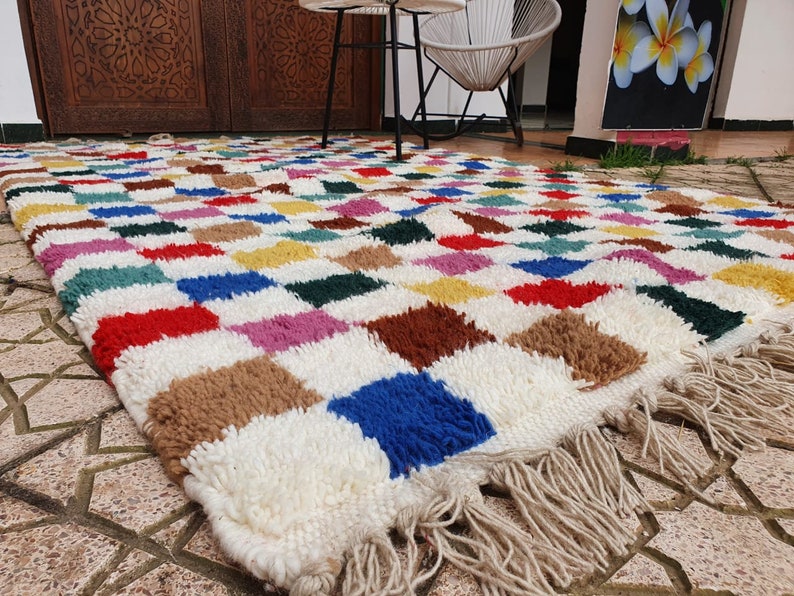 Checkered Moroccan Rug Multicolor Hand Woven Genuine Moroccan - Etsy