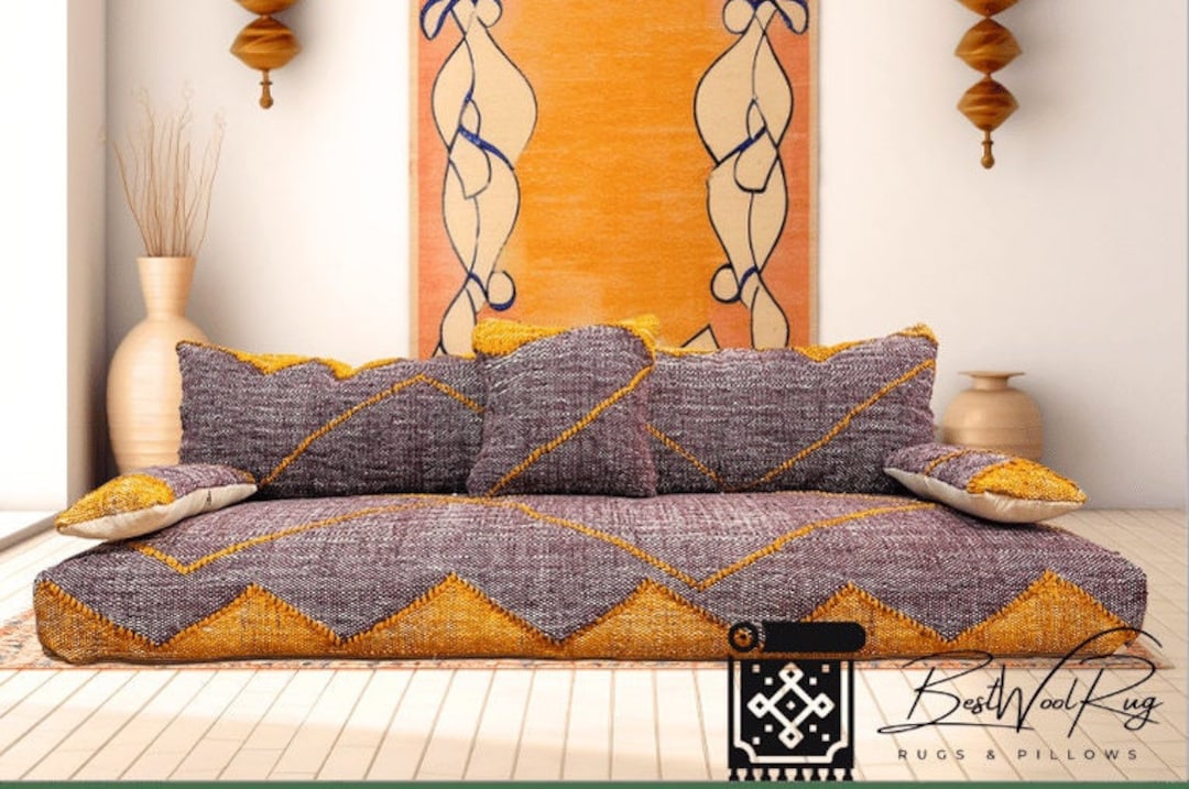 Moroccan Floor Sofa , Moroccan Orange Floor Couch , Set of Floor Sofa ...