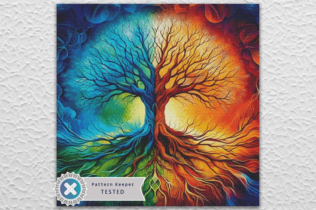 Colorful Tree of Life Full Coverage Counted Cross Stitch Pattern ...