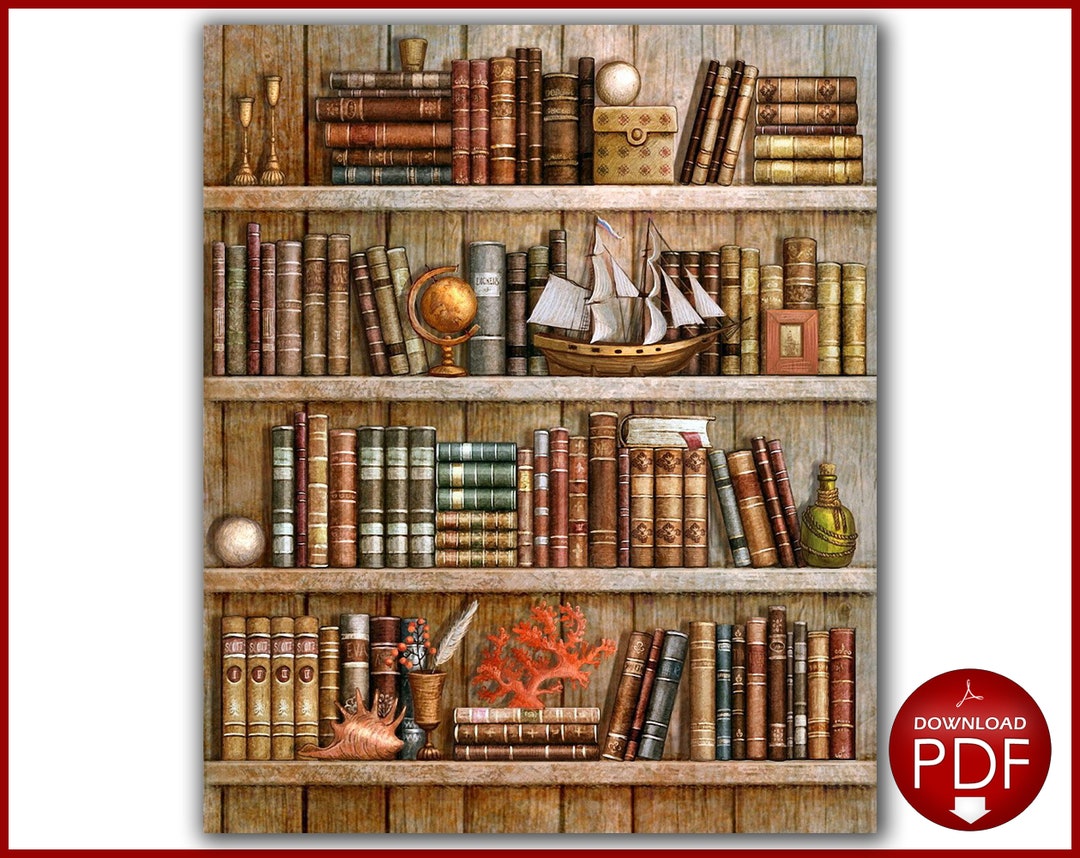 Book Cross Stitch Pattern, Bookcase Cross Stitch, Office Cross Stitch ... Book Cross Stitch Pattern, Bookcase Cross Stitch, Office Cross Stitch ...