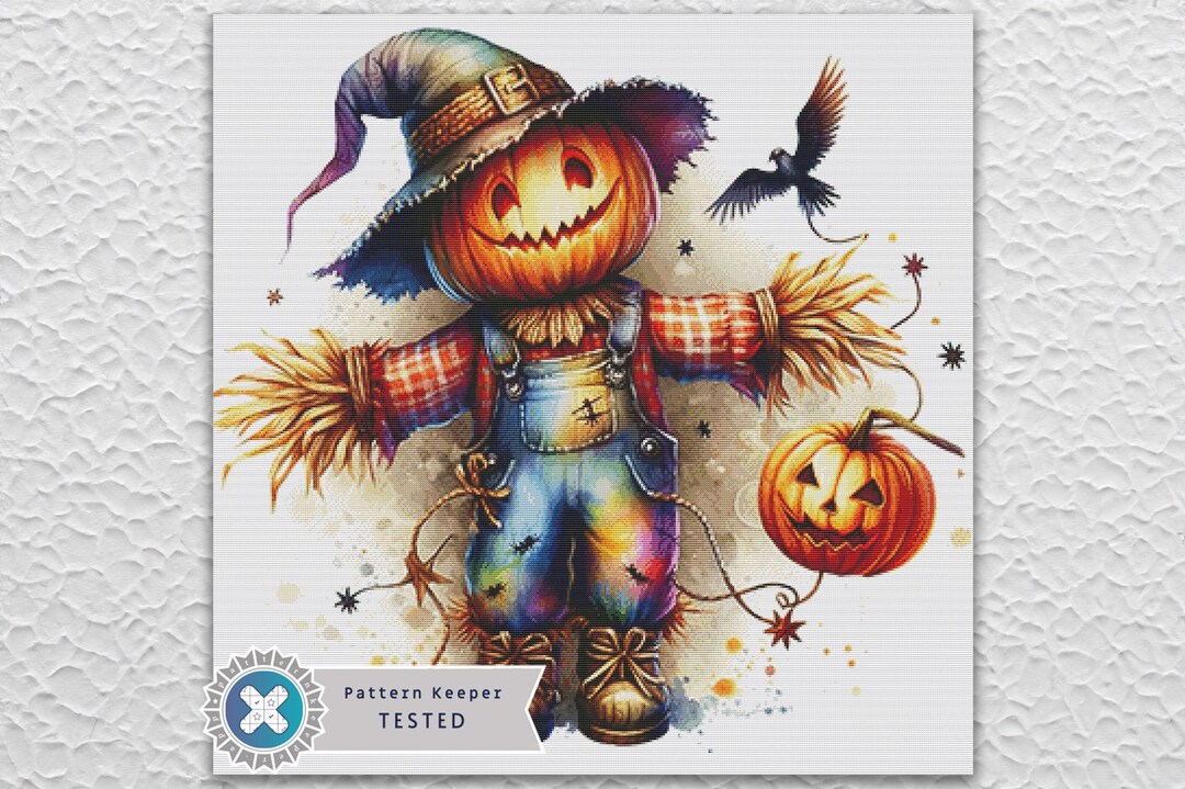 Halloween Scarecrow Full Coverage Counted Cross Stitch Pattern Digital ...